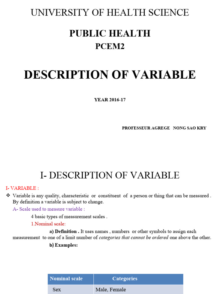 Understanding Measurement Variables in Health | PDF | Level Of ...