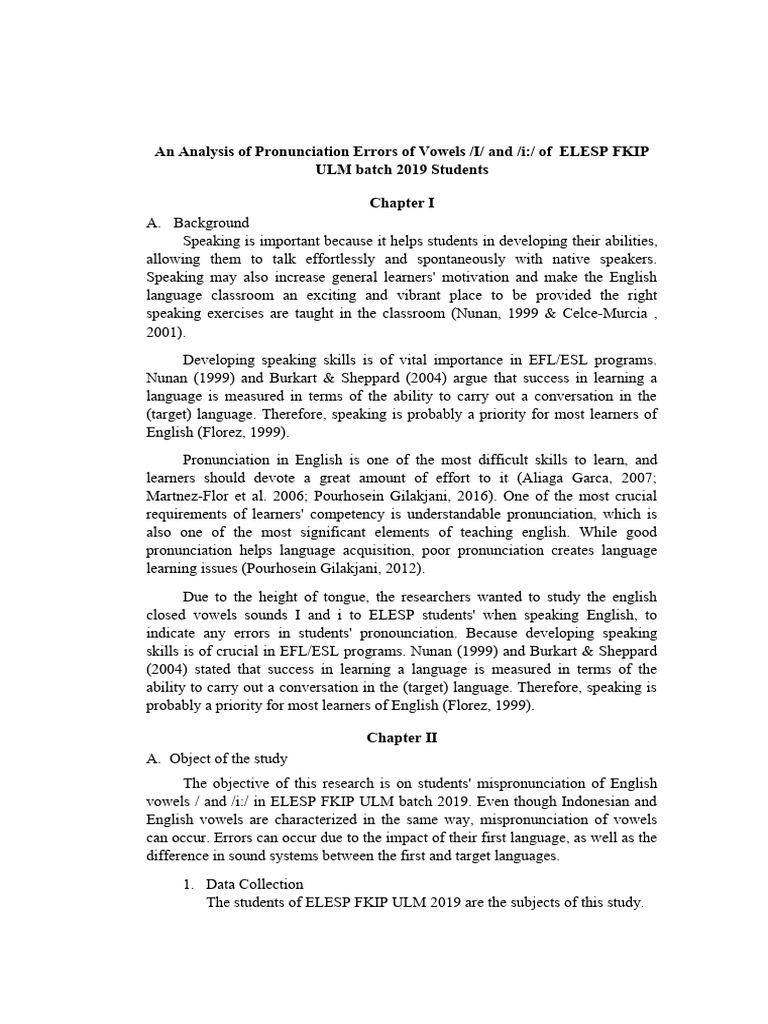 Pronunciation Errors of /I/ and /i:/ in EFL | PDF | English Language ...