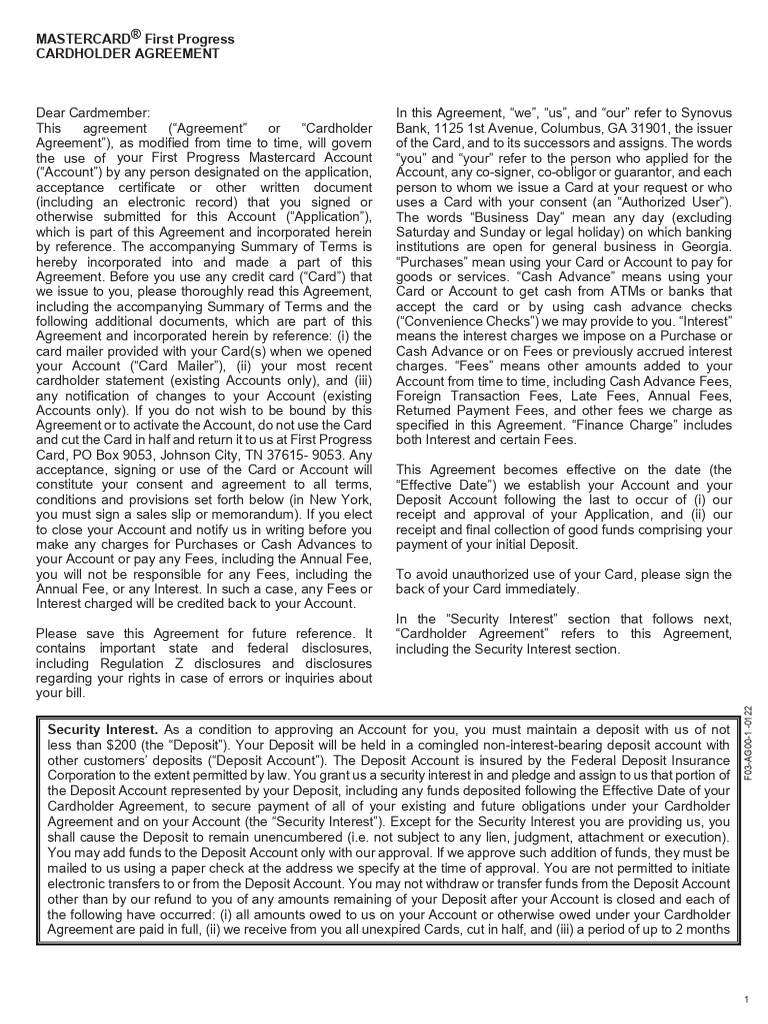 First Progress Cardholder Agreement | PDF | Credit Card | Cheque