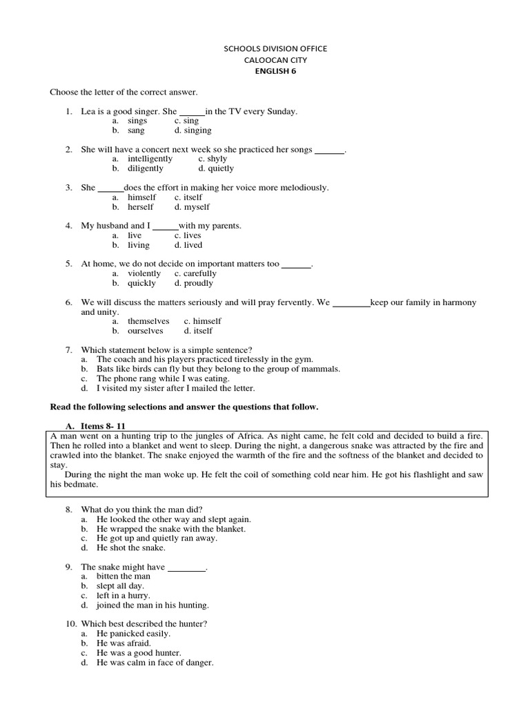ENGLISH 6 Sample Exercises | PDF | Earth Sciences