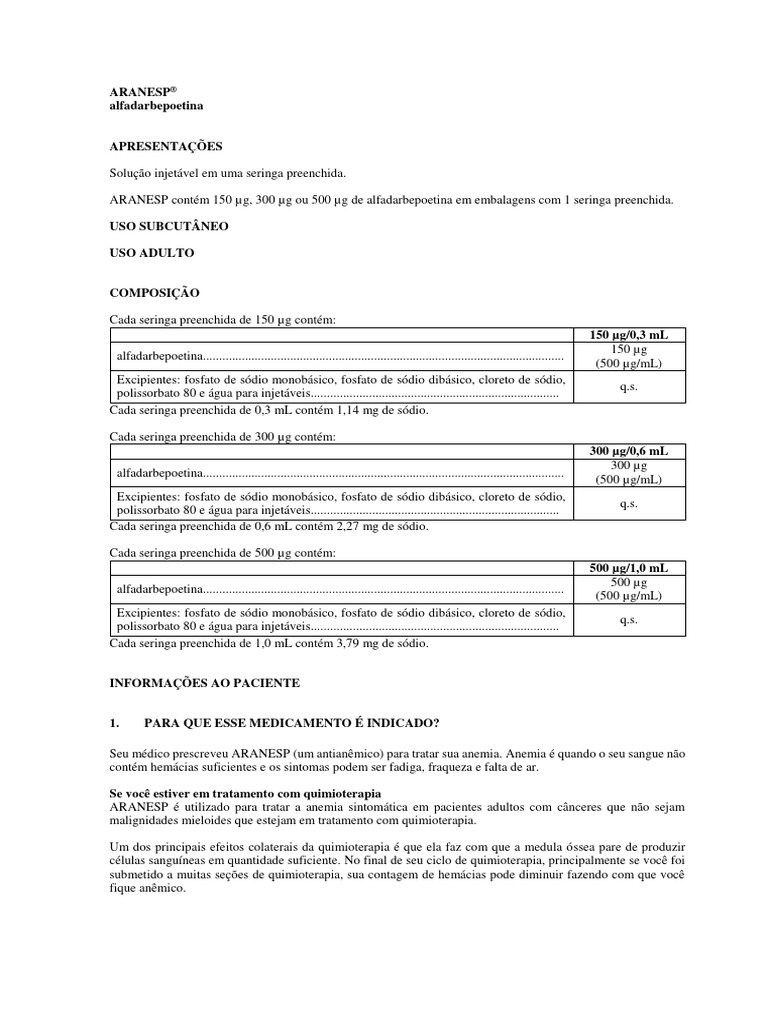Aranesp Leaflet Patients | PDF | Anemia | Sangue