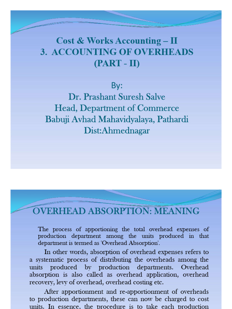 Accounting of Overheads 3 | PDF