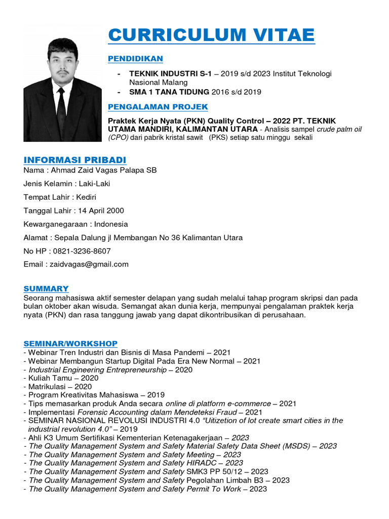 CV Zaid | PDF | Business | Production And Manufacturing