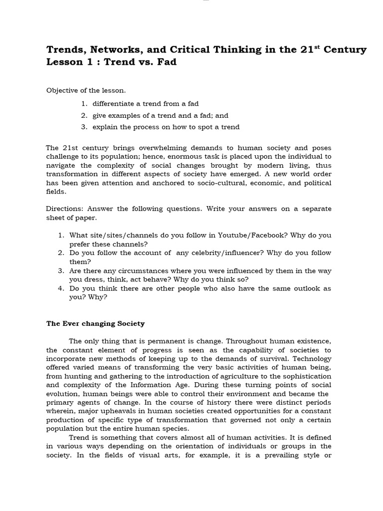TNCT Module 1 - Trend vs. Fad | PDF | Society | Social Media