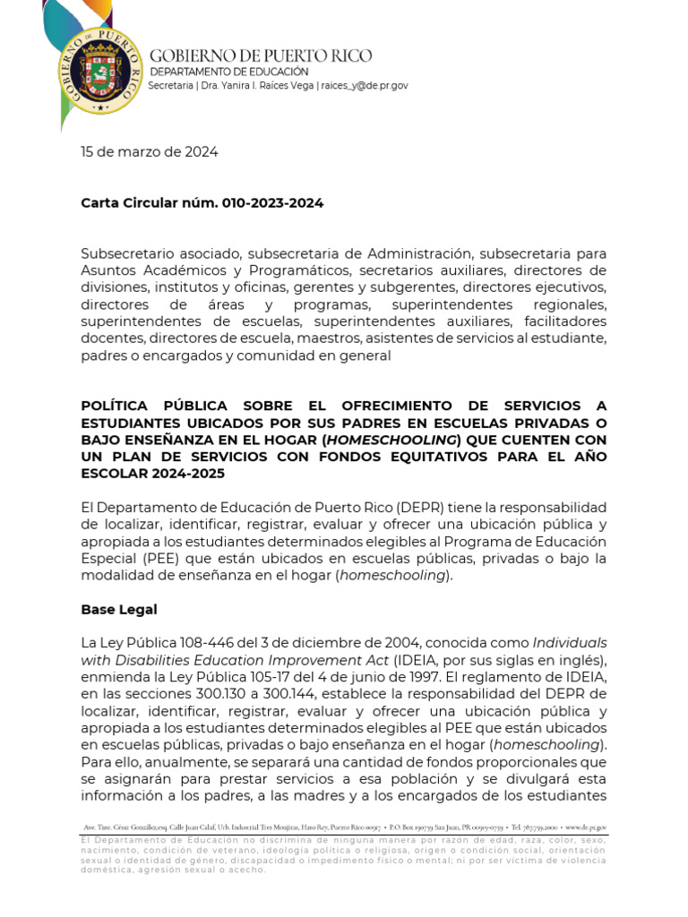 CARTA CIRCULAR NUM. 10-2023-2024-Firmado | PDF | Escuelas | Educación en el hogar