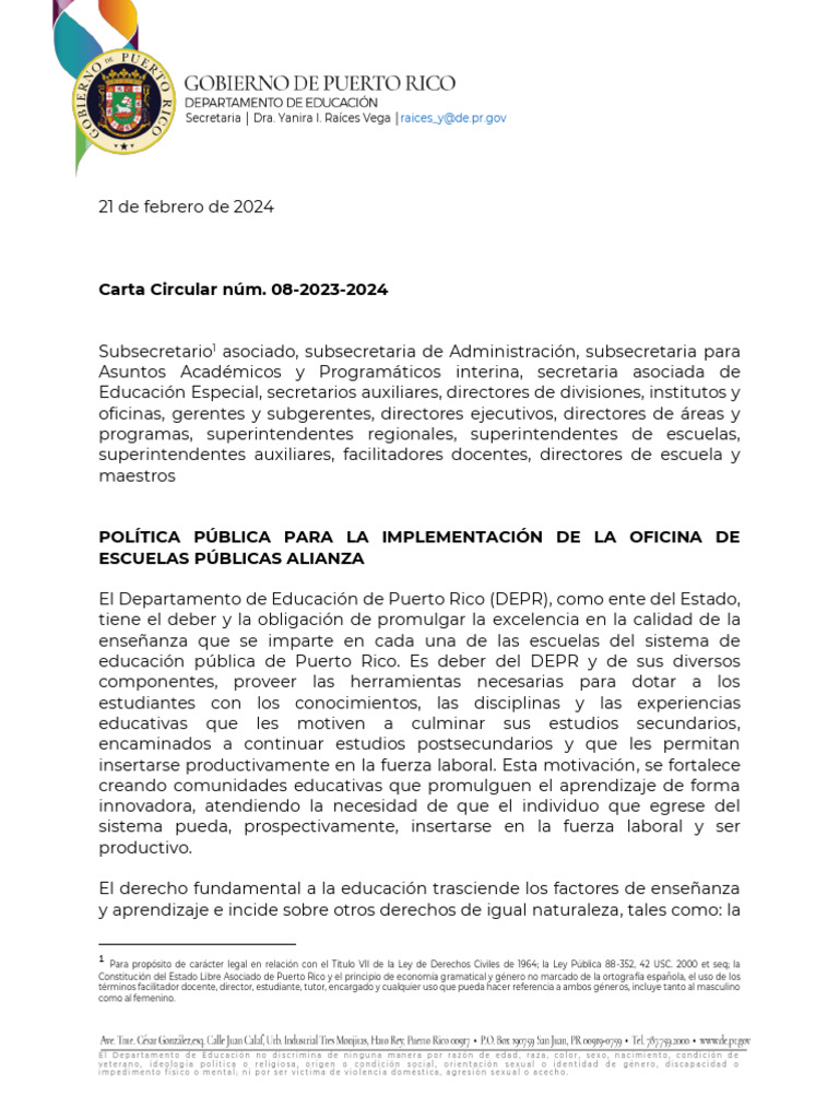 Carta Circular Num. 08-2023-2024-Firmado | PDF | Presupuesto | Escuelas