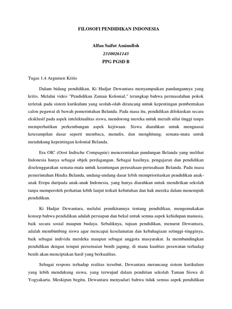 Topik 1 - Eksplorasi Konsep - Filosofi Pendidikan Indonesia Argumen | PDF