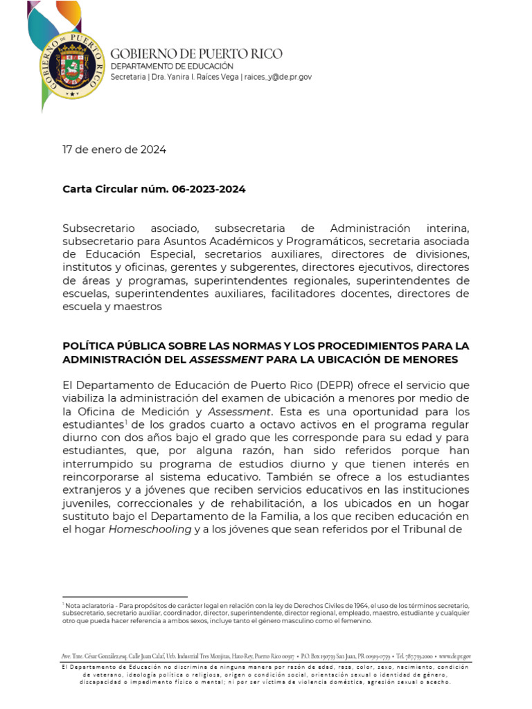 CARTA CIRCULAR NUM. 06-2023-2024-Firmado | PDF | Educación en el hogar ...