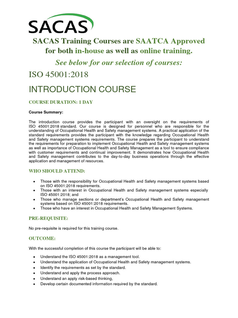 ISO 45001 Training Prospectus | PDF | Audit | Occupational Safety And ...