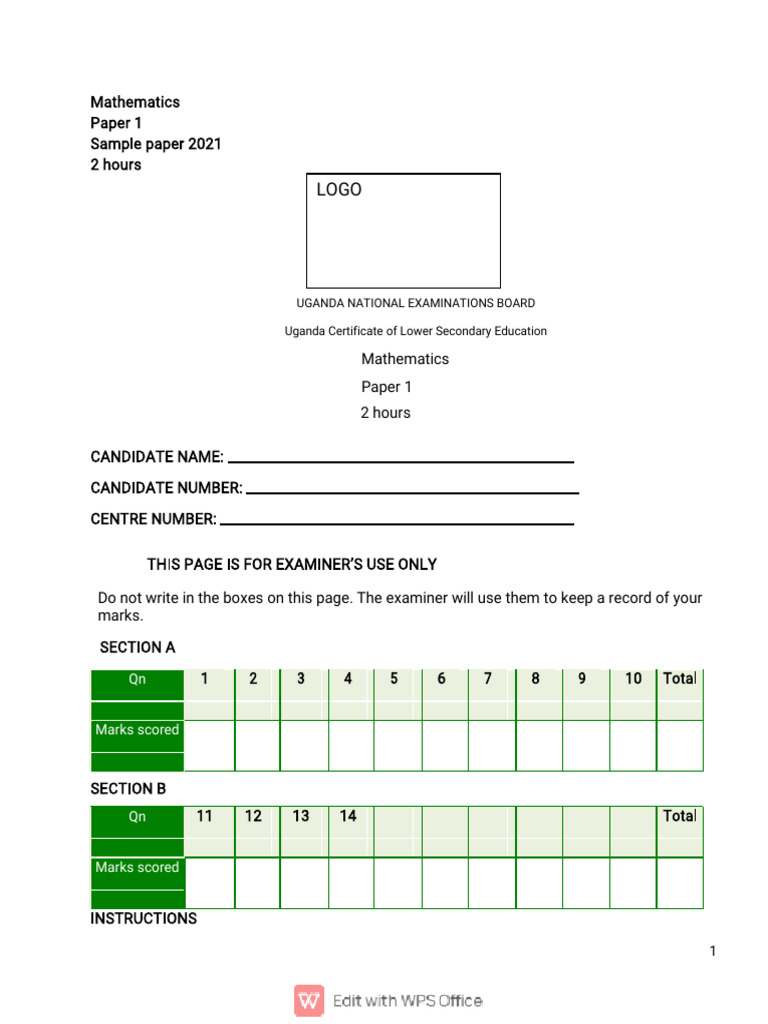 Mathematics Sample UNEB NCDC Lower 1-2 | PDF | Circle | Triangle