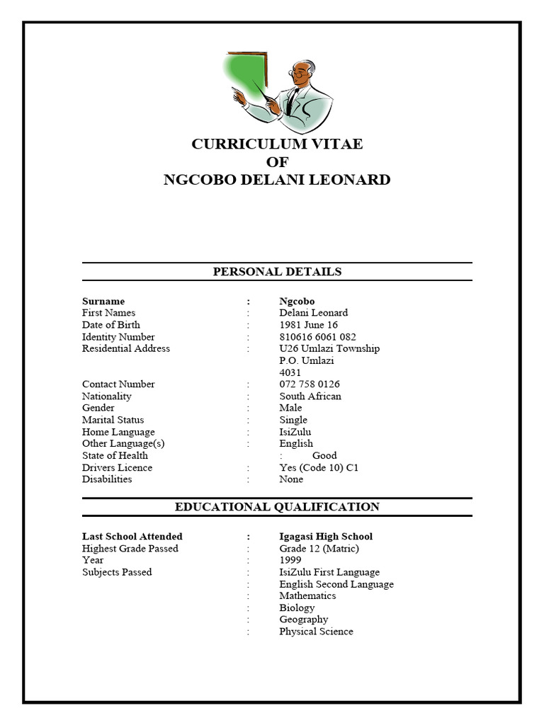 Ngcobo Delani Leonard CV | PDF | Food Safety
