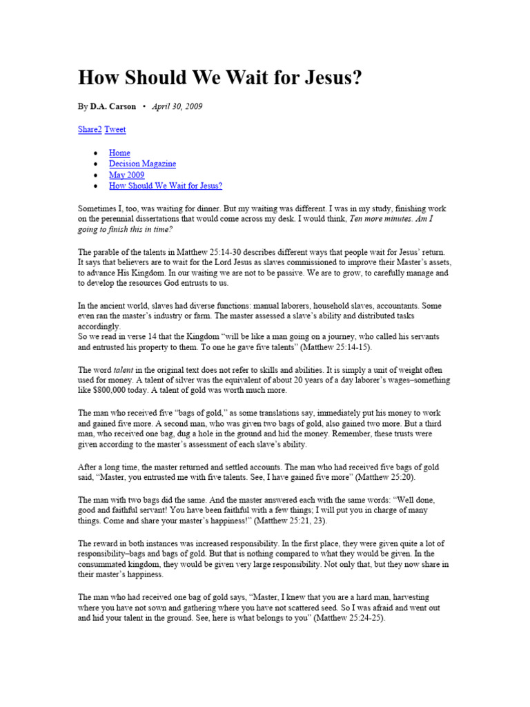 How Should We Wait For Jesus | PDF | Jesus | Parables Of Jesus