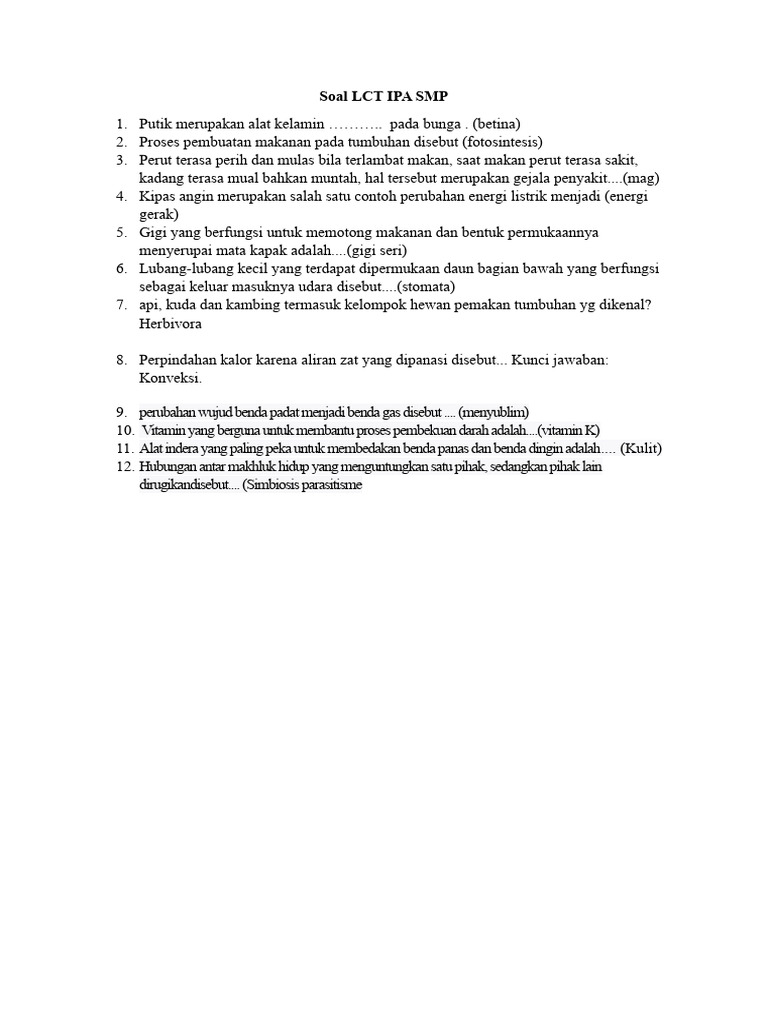 Soal LCT IPA SMP | PDF