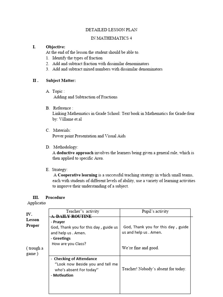 Detailed Lesson Plan in Mathematics 4 | PDF | Career & Growth