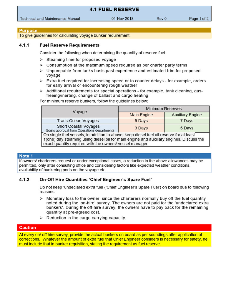 4.1 Fuel Reserve | PDF | Marine Propulsion | Fuels