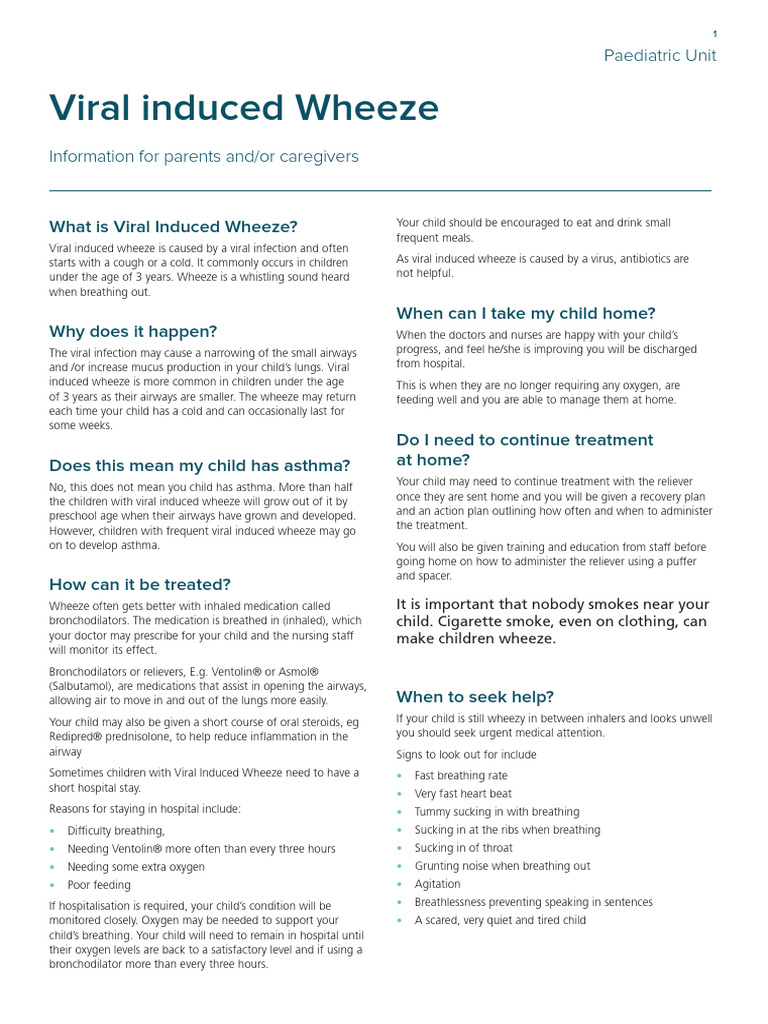 Viral Induced Wheeze Consumer Health Information - Paediatric Unit FMC ...