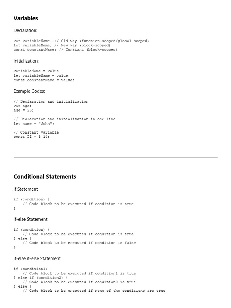 Variables and Conditional Statements CheatSheet | PDF | Computing ... Variables and Conditional Statements CheatSheet | PDF | Computing ...