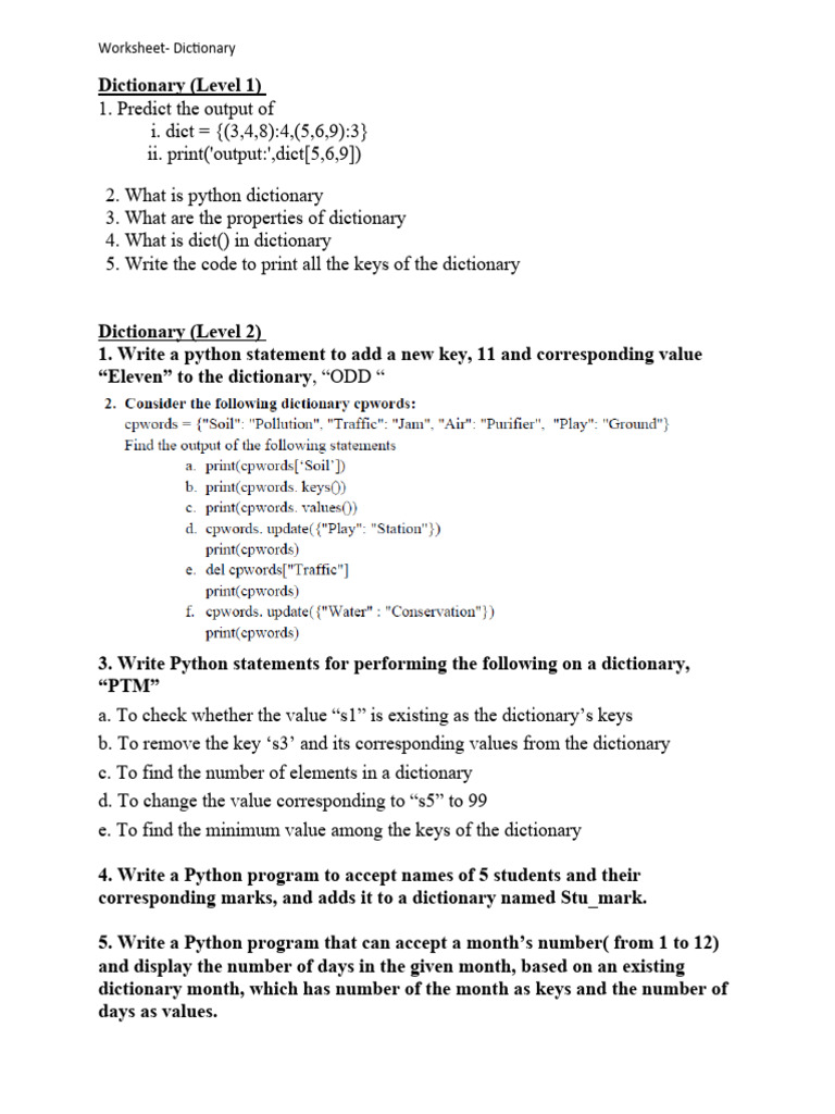 Worksheet Dictionary | PDF