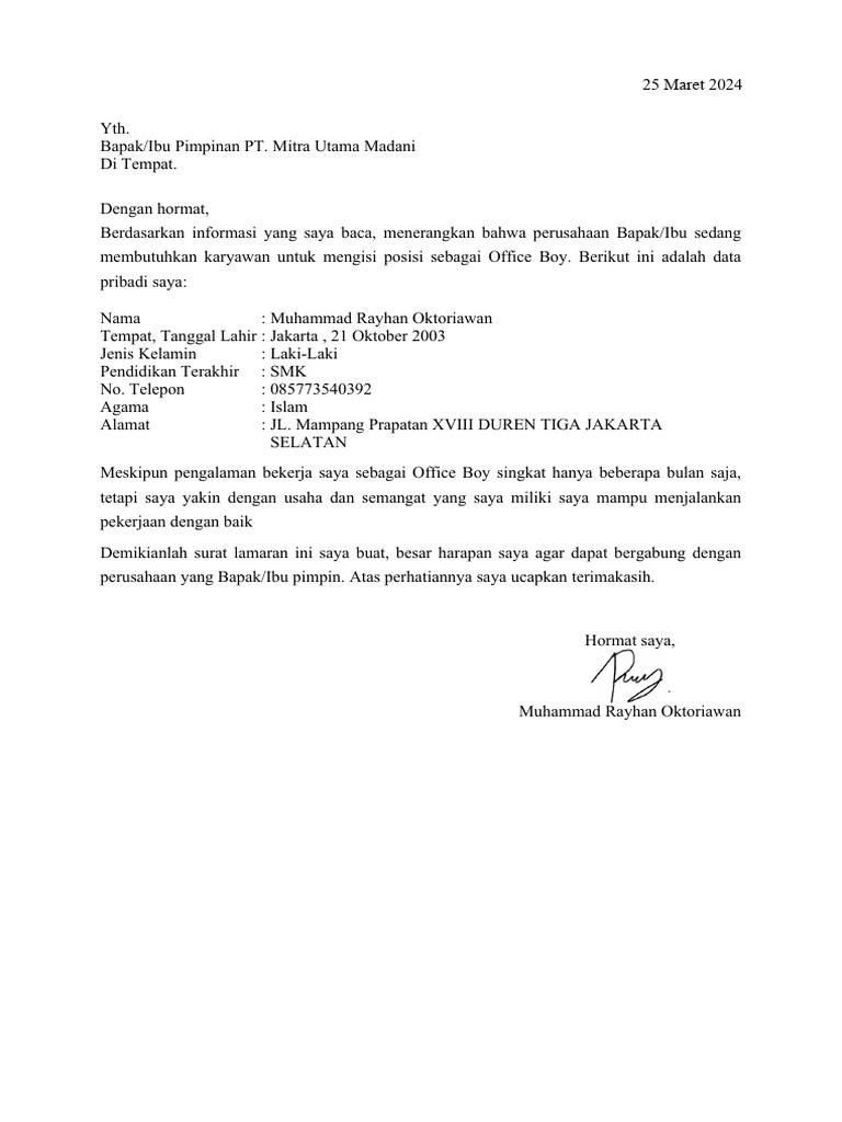 Surat Lamaran - PNM - pdf2024 | PDF