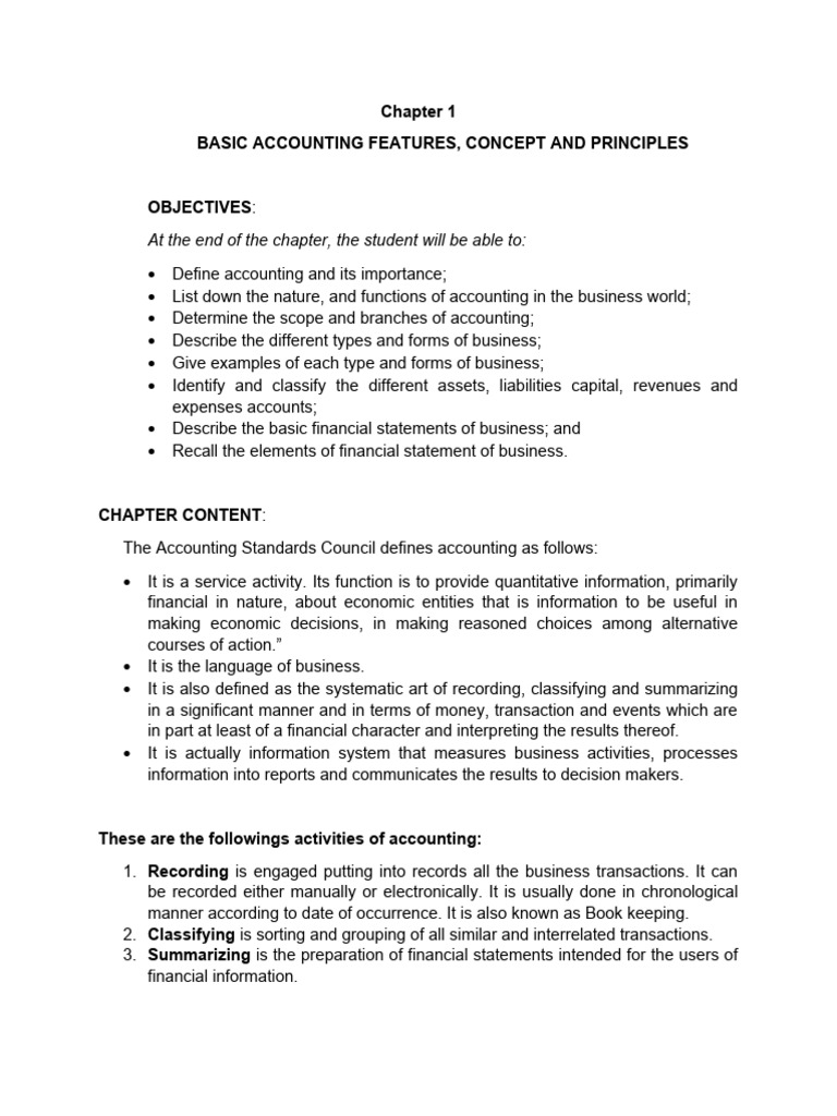 Chapter 1 BASIC ACCOUNTING FEATURES CONCEPT AND PRINCIPLES | PDF ...