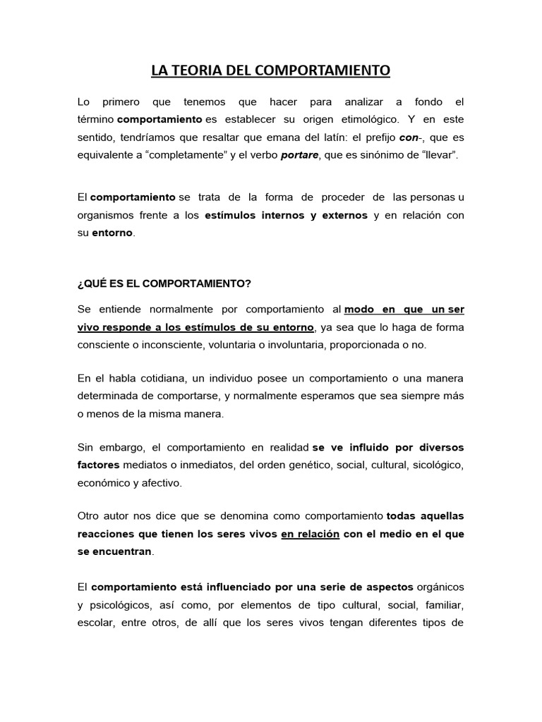 Teoria Del Comportamiento | PDF | Moralidad | Comportamiento