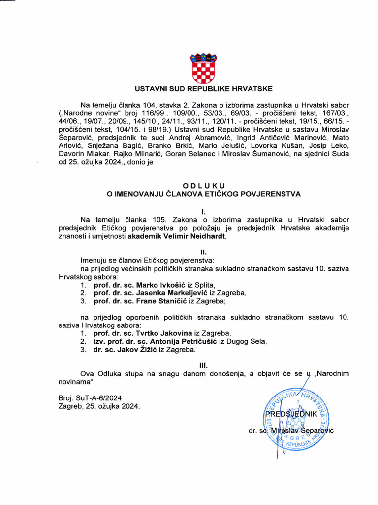 Odluka o Imenovanju Etickog Povjerenstva | PDF