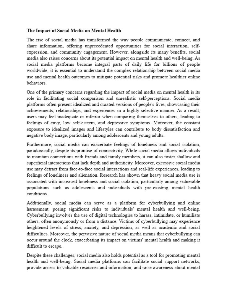 Social Media's Mental Health Effects | PDF | Social Media | Popular ...