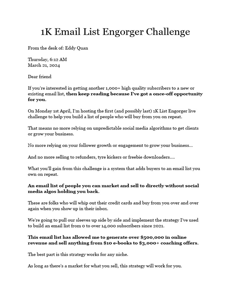 1K List Engorger Challenge VIP Invite | PDF | Marketing | World Wide Web