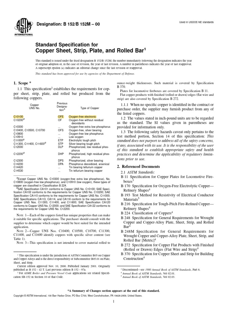 Astm B152 B152M | PDF | Rolling (Metalworking) | Sheet Metal