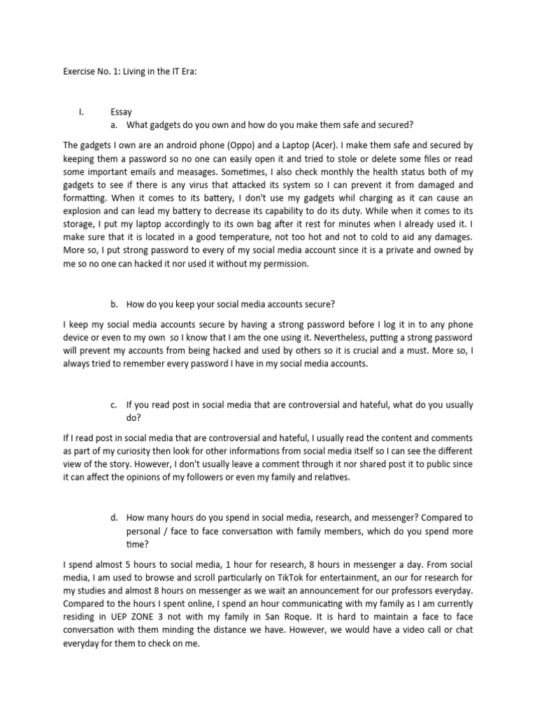 CANTONG-REYMOND-D.-BEED 3-A (Living in The IT Era) Exercise 1 | PDF | Social Media | Popular ...
