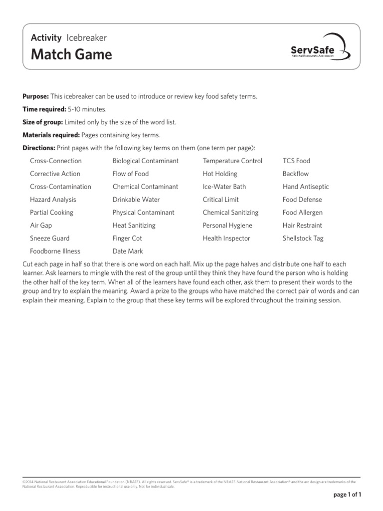 Ss 6e Matchgame Ice Breaker | PDF | Food Safety | Safety