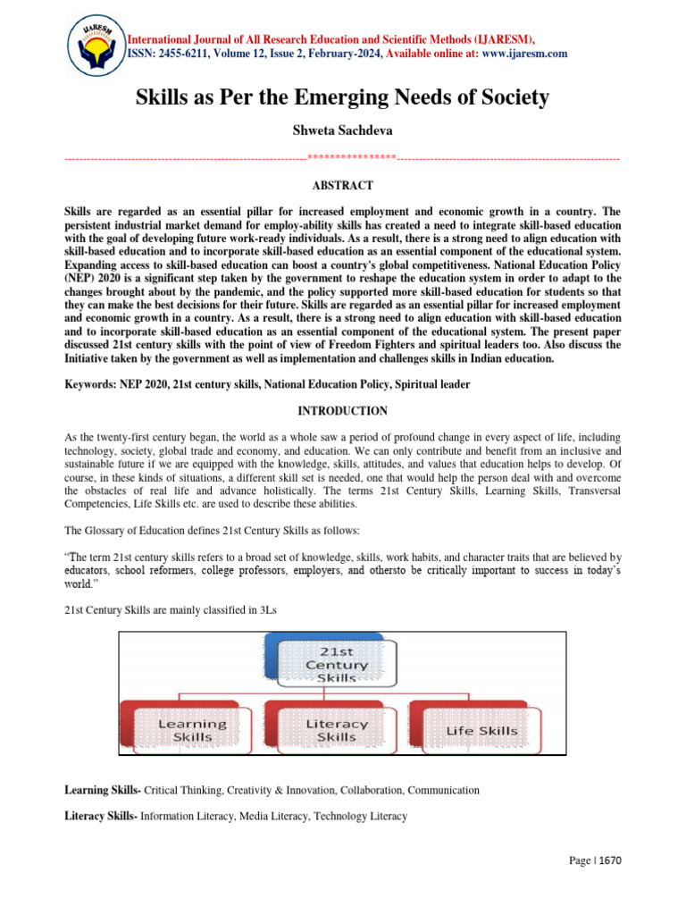 Skills as Per the Emerging Needs of Society | PDF | Vocational ...
