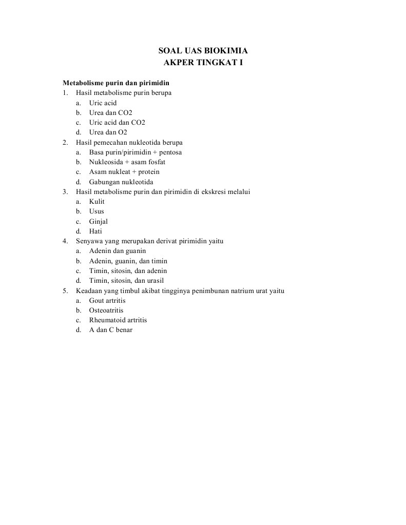 Soal Uas Biokimia | PDF
