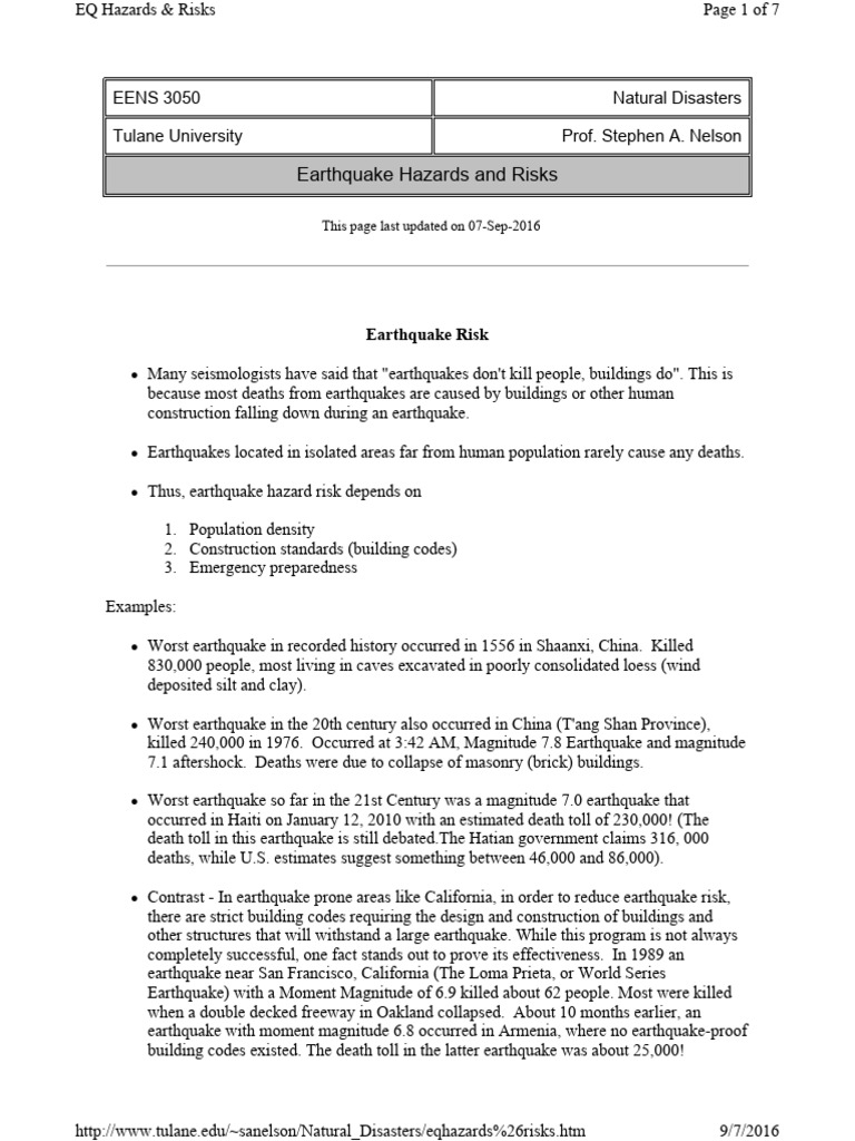 Earthquake Hazards and Risks Explained | PDF | Earthquakes | Plate ...