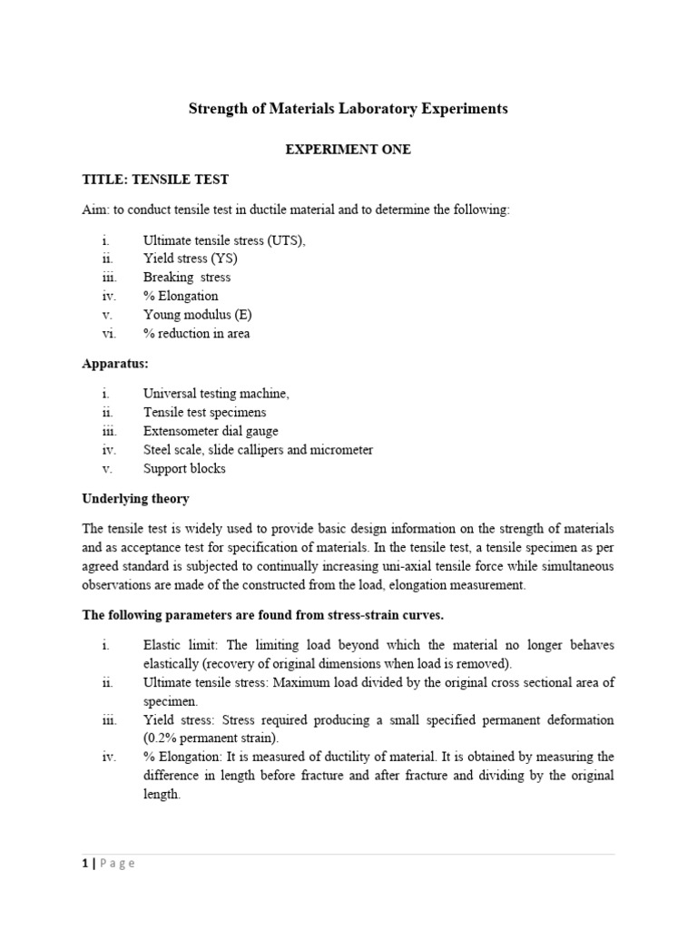 Strength of Materials Laboratory Experiments | PDF | Ductility | Ultimate Tensile Strength