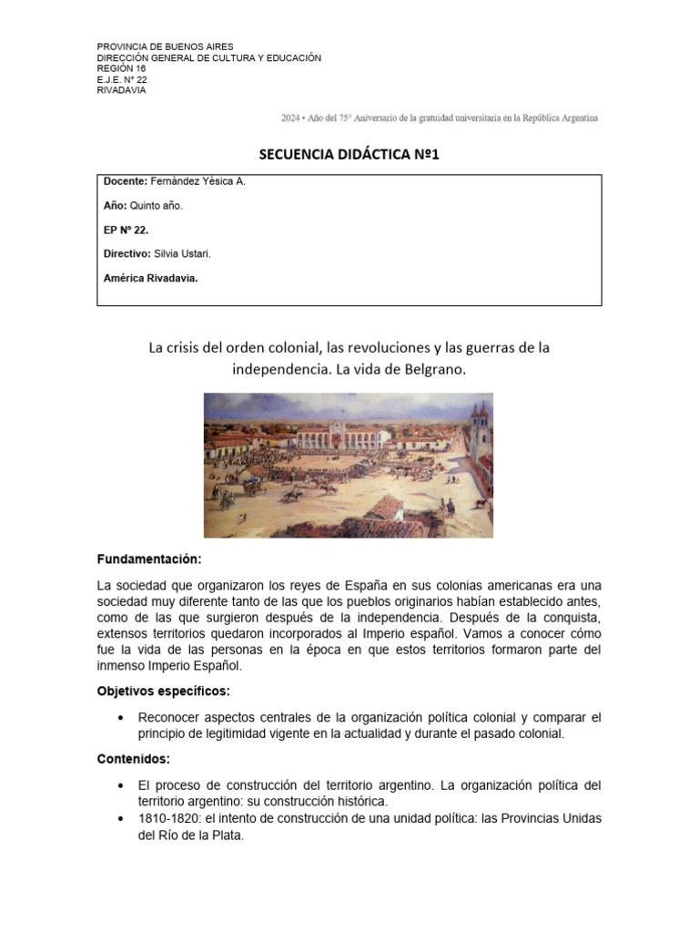 5 TO AÑO La Crisis Del Orden Colonial Y La Vida de Belgrano | PDF ...