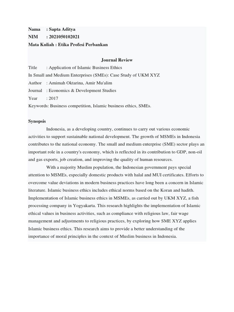 Journal Review SAPTA ADITYA | PDF | Small And Medium Sized Enterprises ...