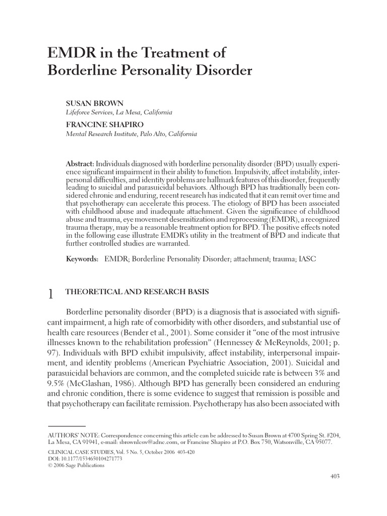 Brown Shapiro 2006 Emdr in The Treatment of Borderline Personality ...