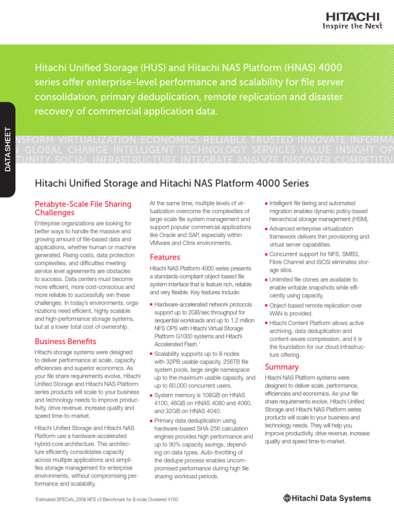 Hitachi Datasheet Nas Platform 4000 Series | PDF | Port (Computer ...