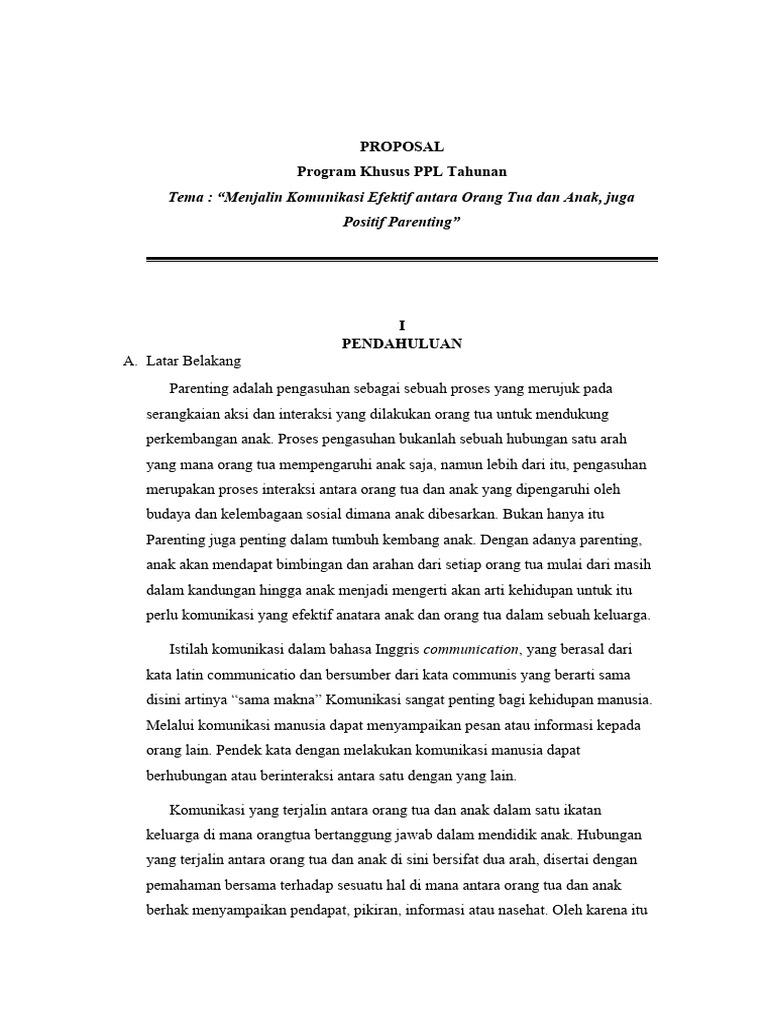 Contoh PROPOSAL Parenting (“Menjalin Komunikasi Efektif antara Orang Tua dan Anak, juga Positif ...