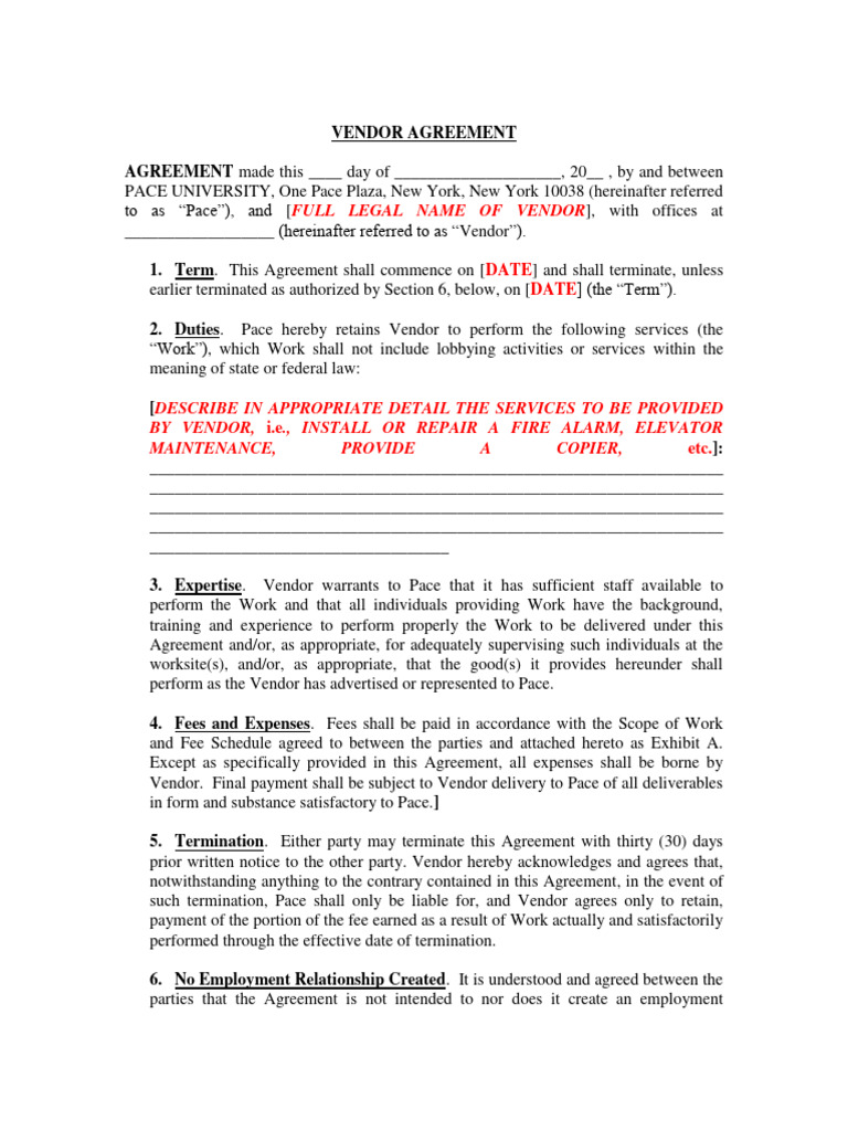 Template Vendor Agreement | PDF | Liability Insurance | Insurance