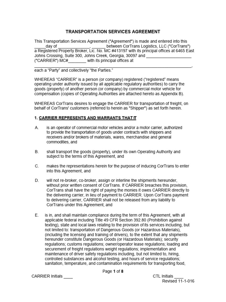 2021 CTL Broker Carrier Agreement 1 | PDF | Cargo | Arbitration
