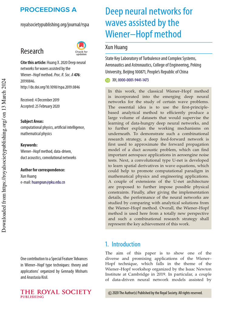 Huang 2020 Deep Neural Networks For Waves Assisted by The Wiener Hopf Method | PDF | Inverse ...