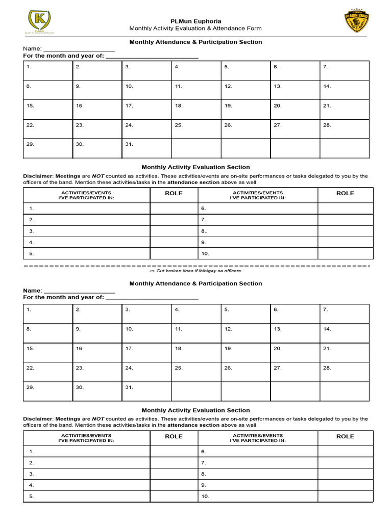 Acitivity and Attendance Form | PDF