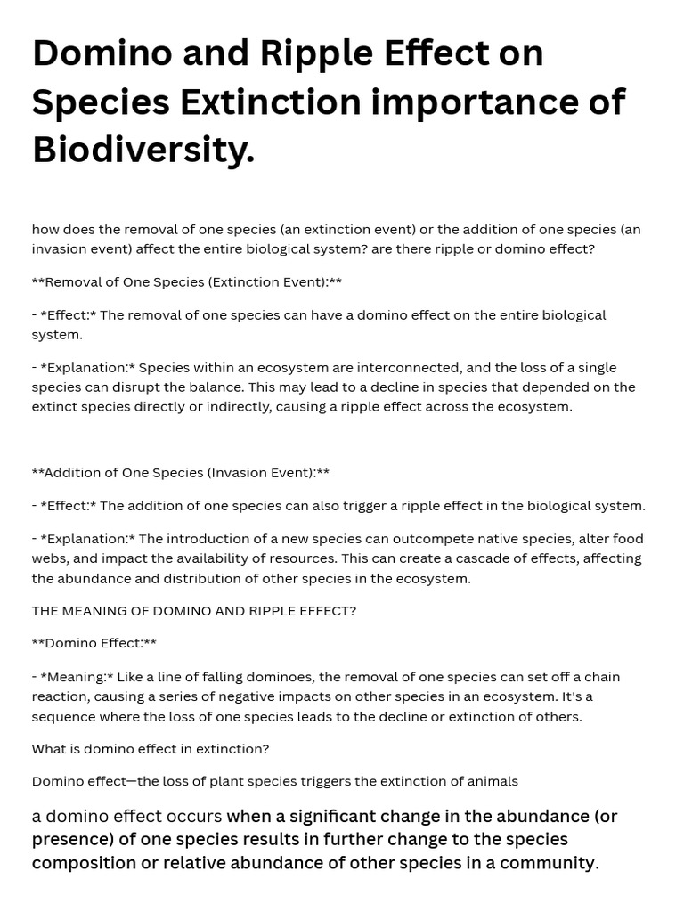 Domino and Ripple Effect On Species Extinction Importance of Biodiversity. | PDF | Predation ...