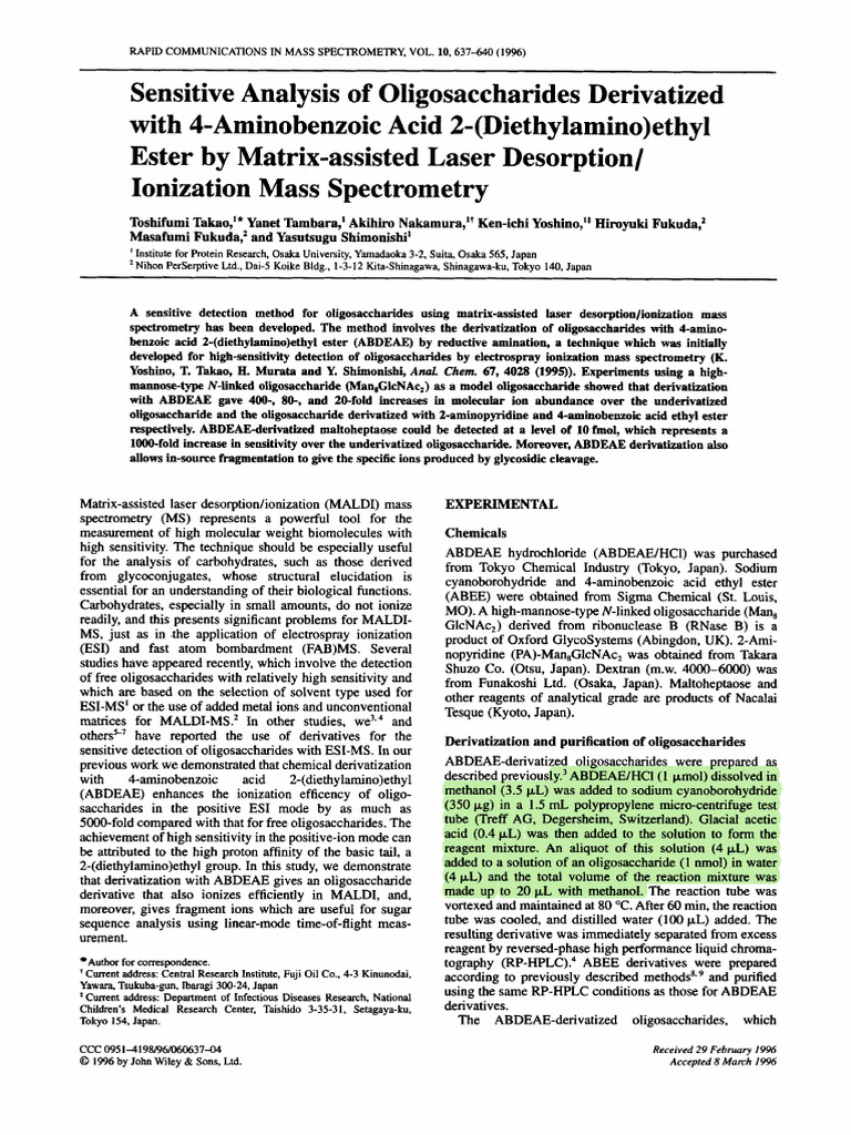 1996 Rapid Commun MS Reductive Amination Protocol | PDF | Electrospray ...