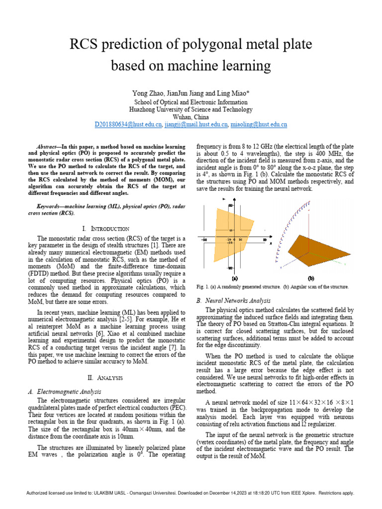 Rcs Prediction Of Polygonal Metal Plate Based On Machine Learning Pdf Artificial Neural 8350