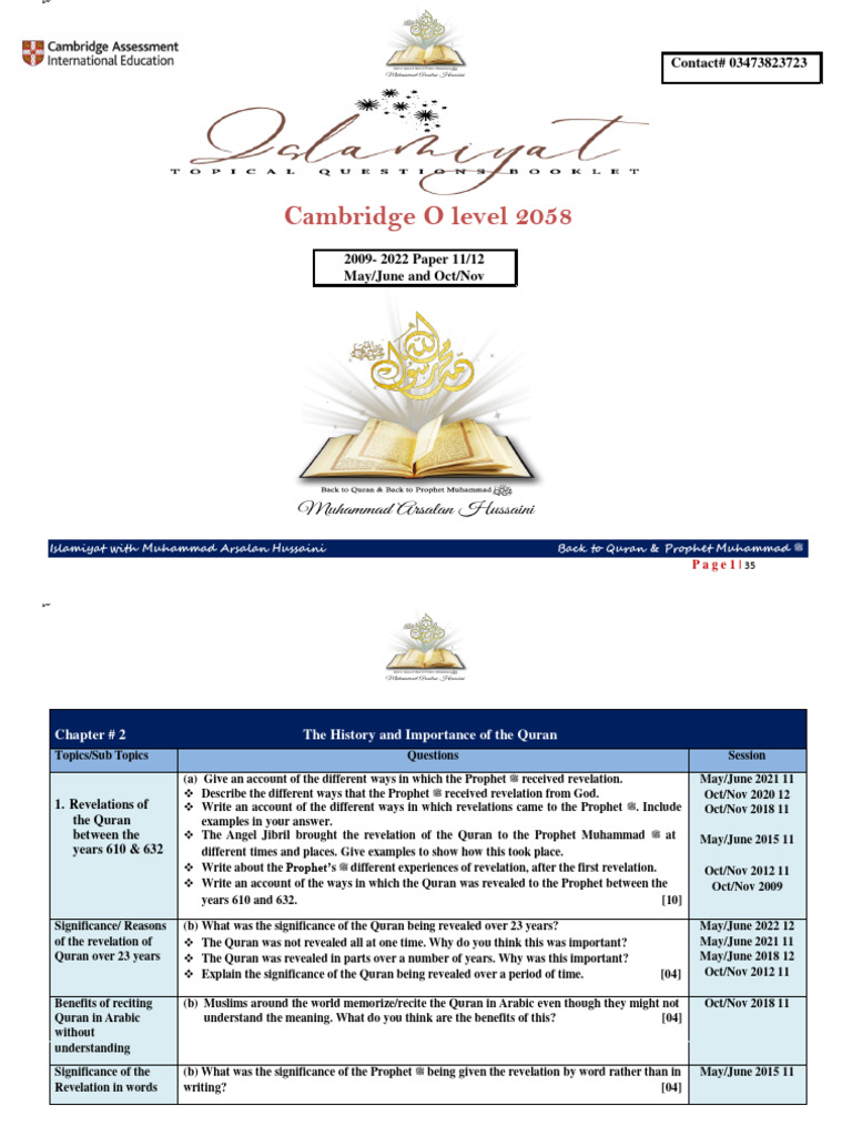 Paper 1, Topical Questions Booklet | PDF | Prophets And Messengers In ...