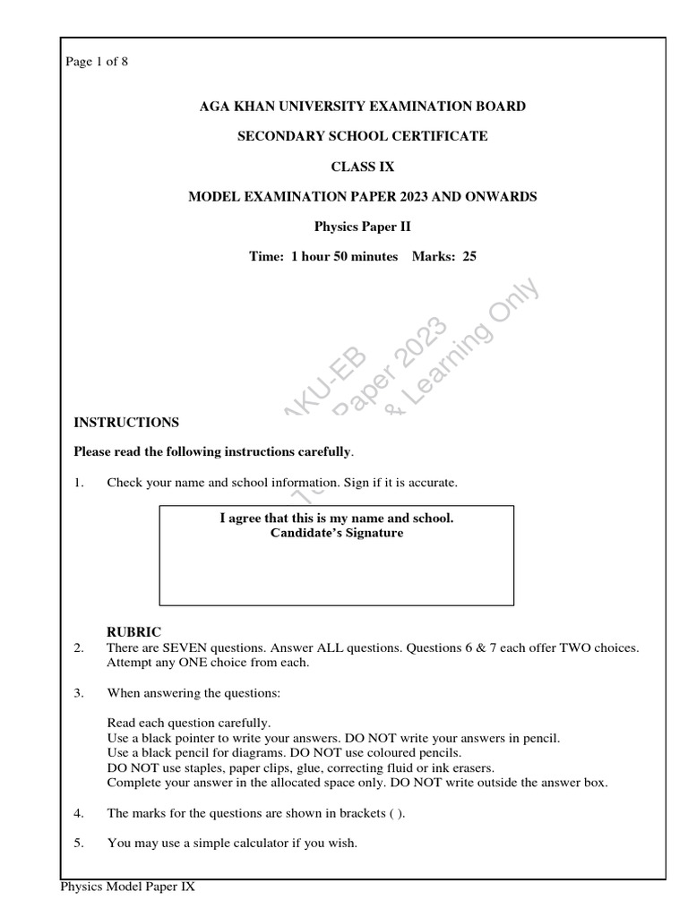 Physics Model Paper IX (Paper II) | PDF | Force | Momentum
