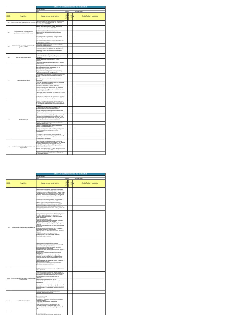 Check List Auditoria Interna ISO 14001-45001 L | PDF | Auditoría | Planificación